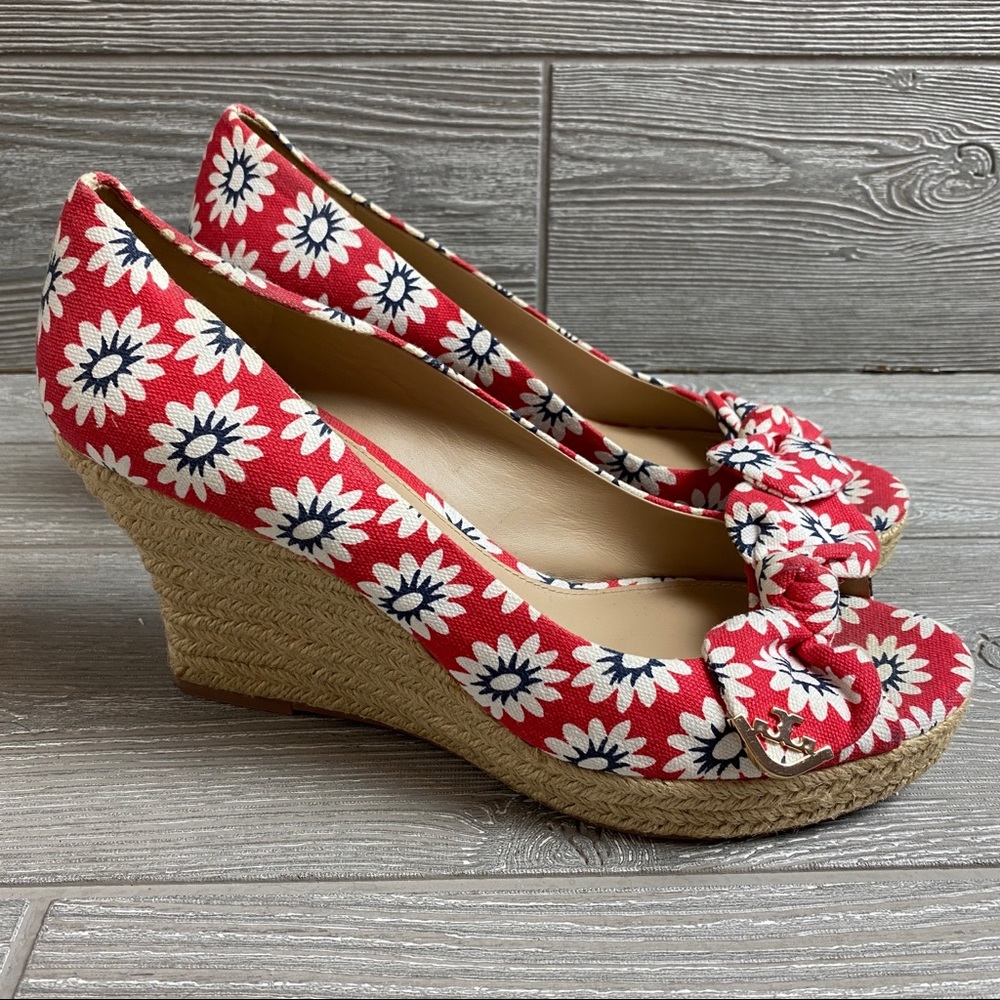 Tory Burch Dory Red Daisy Peep Toe Print Espadrille W… - Gem